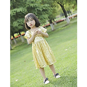 Cilucu Flower Girl Dress Baby Toddlers Sequin Dress Kids Party Dress Bridesmaid Wedding Gown Birthday Dress Gold 2T-3T