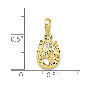 Solid 10k Yellow Gold Horse Head in Horseshoe Pendant Charm