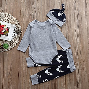 3PCS Newborn Baby Boys Cute Little Brother Romper+Pants+Hat Outfits Matching Set (0-6 Months, Little Brother)