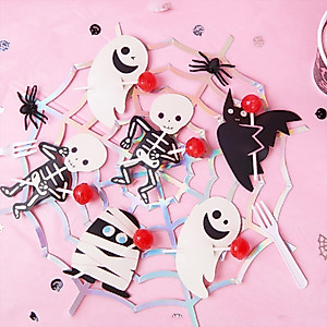 Generic 120 PCS Halloween Candy Decoration Cards Cartoon Ghost Skull Pattern Decorative Sugar Paper Card for Kids Halloween Sugar Decoration for Treat or Trick School Home Party Supplies