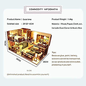CUTEBEE Dollhouse Miniature with Furniture, DIY Wooden Dollhouse Kit Plus Dust Proof and Music Movement, 1:24 Scale Creative Room Idea(Quiet Time)