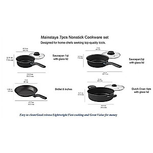 Deahun Mainstays 7 Piece Non-Stick Cookware Set Aluminium Mint, Dishwasher Safe (Black)