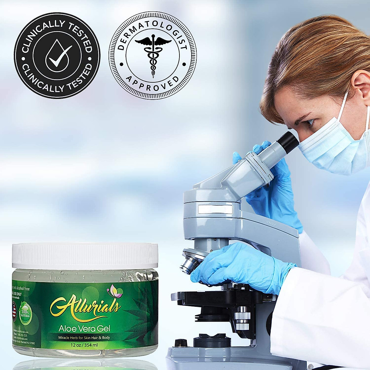 Allurials 100% Pure & Organic Aloe Vera Gel, Clinically tested & Dermatologist approved, Hydrates & Heals Dry & Damaged Skin & Hair- 12 Oz