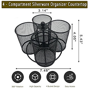 BESSKON 360° Rotating Kitchen Silverware Organizer,Utensil Organizer,4 Compartment Flatware Organizer,Countertop Utensil Holder for Spatula,Knives,Spoons and Forks,Counter Cutlery Caddy for Party