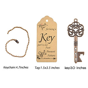 Makhry 52pcs Vintage Skeleton Key Bottle Opener Wedding Party Favor Guest Souvenir Gift Set with Tag Card and Keychain(Antique Copper)