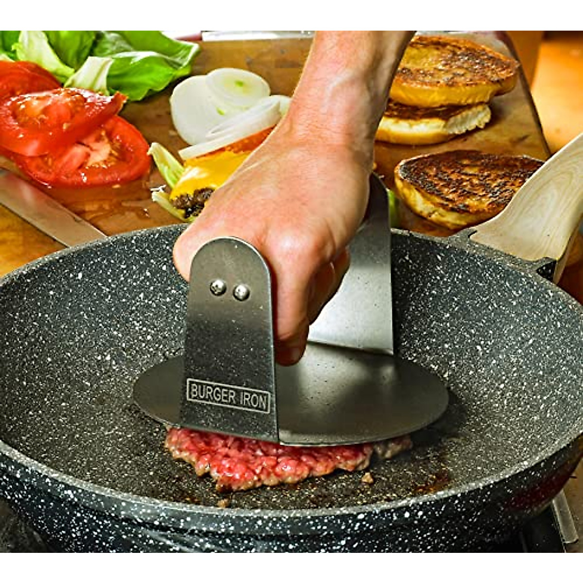 The Burger Iron | Burger Smasher | Extra Wide 6" Round Stainless Steel Smashed Burger Press
