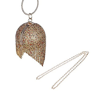 Sither Round Ball Handbag Purses for Women Evening Ball Handbag Purses Tassel Clutch Purses Shoulder Chain Bags for Party Prom Christmas Gift (gold color)