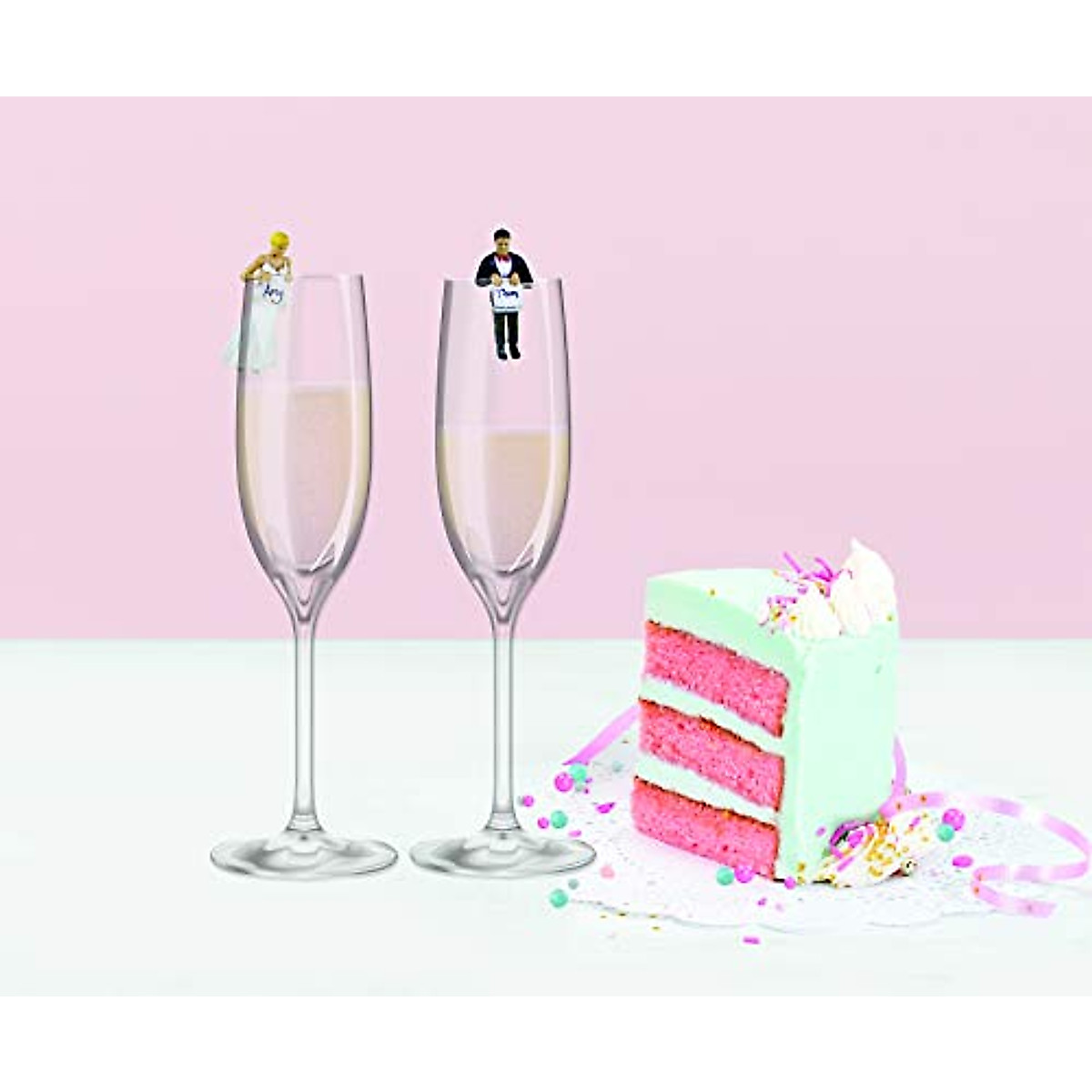 Drinking Buddies Happy Couple Themed Reuseable Glass Drink Markers, Bride & Groom