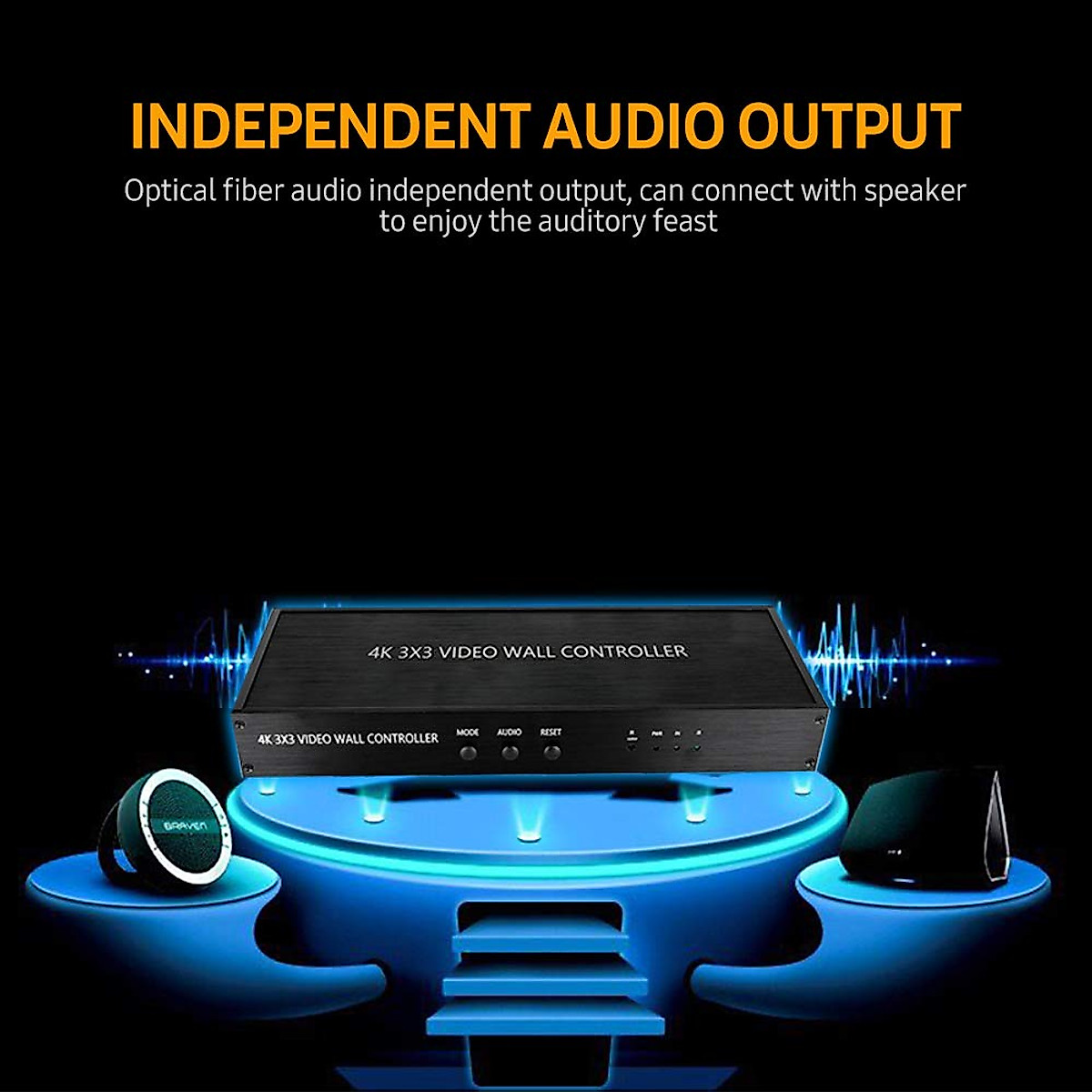 3 x 3 TV Wall Controller, TV Wall Splicer Video Wall Controller 3 x 3, Multi Screen Splicer 4K, 3 x 3 Image Control (US Plug)