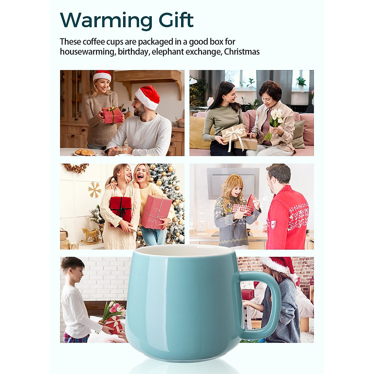 Teocera Porcelain Coffee Mugs Set of 4-12 Ounce Coffee Cups with Handle for Hot or Cold Drinks like Cocoa, Milk, Tea or Water - Smooth Ceramic with Modern Design, Turquoise