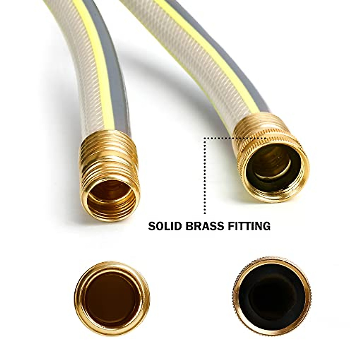 Worth Garden Lead-In Short Hose 3/4 in. x 4 ft. No leak, Durable and Lightweight PVC Grey Water Hose with Solid Aluminum Hose Fittings, Male to Female Fittings, 8 YEARS WARRANTY