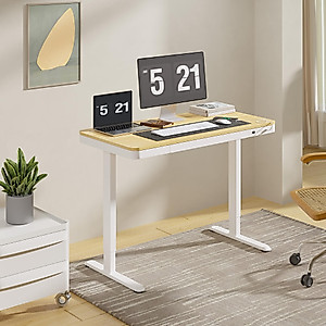 FLEXISPOT Comhar Electric Standing Desk with Drawers Charging USB Port, Height Adjustable 48" Whole-Piece Quick Install Home Office Computer Laptop Table with Storage (Maple Top + White Frame)