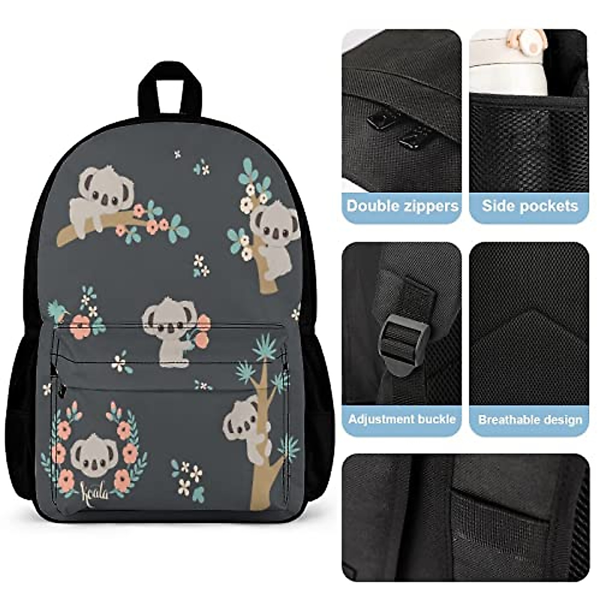 Dujiea Cute Koala Kids Backpack Set 3 Piece Student Back To School Book Bag with Shouder Bag Pencil Case for Boys Girls 1-6th Grade