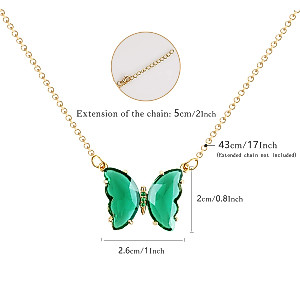 MISS RIGHT Butterfly Y2K Jewelry Emerald Green Necklace with Birthstones for Women, Dainty 14K Gold Plated Chain Cute Preppy Crystal Necklace