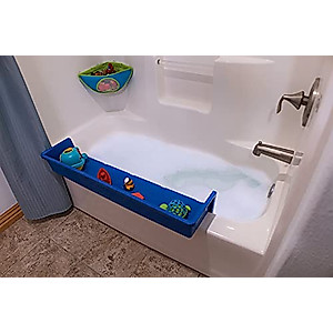 Tub Topper® Bathtub Splash Guard Play Shelf Area -Toy Tray Caddy Holder Storage -Suction Cups Attach to Bath Tub -No Mess Water Spill in Bathroom -Fun for Toddlers Kids Baby