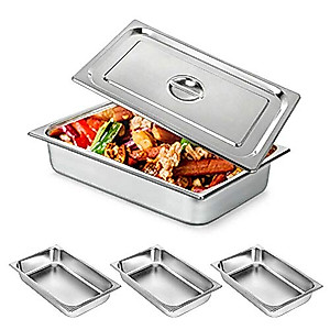 LOYALHEARTDY 4Pack 4" Deep Full Size Table Pan, Stainless Steel Hotel Pan Steam Table Pan with Lids Anti-Jam Hotel Food Pans