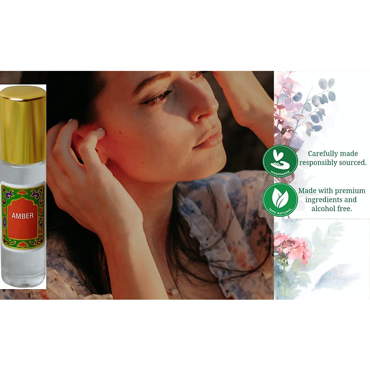 Amber Perfume Oil Roll-On - Alcohol Free Perfumes for Women and Men by Nemat Fragrances, 10 ml / 0.33 fl Oz, Package may vary