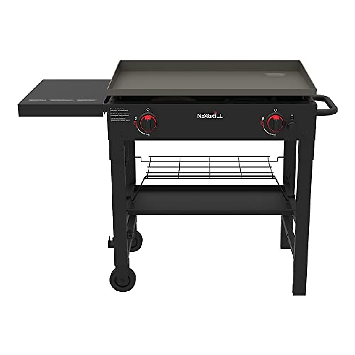 Nexgrill 2-Burner Propane Gas Griddle, 38,000BTUs, 514 sq. in. Flat Top for Outdoor Cooking, Patio, Tailgating, and Backyards, Cart with Caster, Side Shelves, Black, 720-0785