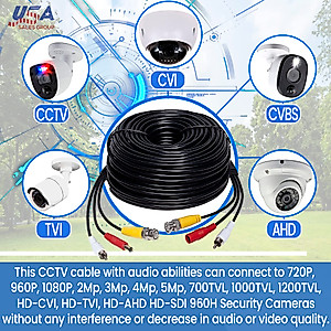 USA Sales Group 100ft HD Audio Video Power Security Camera Cable Copper for CCTV DVR Surveillance System, Wire RCA Cord Extension- Gift BNC Connectors- 30 m 3-in-1 Pre-Made All-in-One