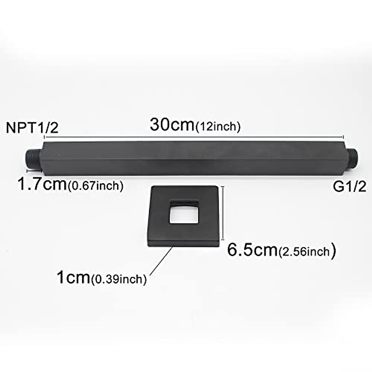 Enga Brass 12-Inch Ceiling Mount Shower Arm (Black)