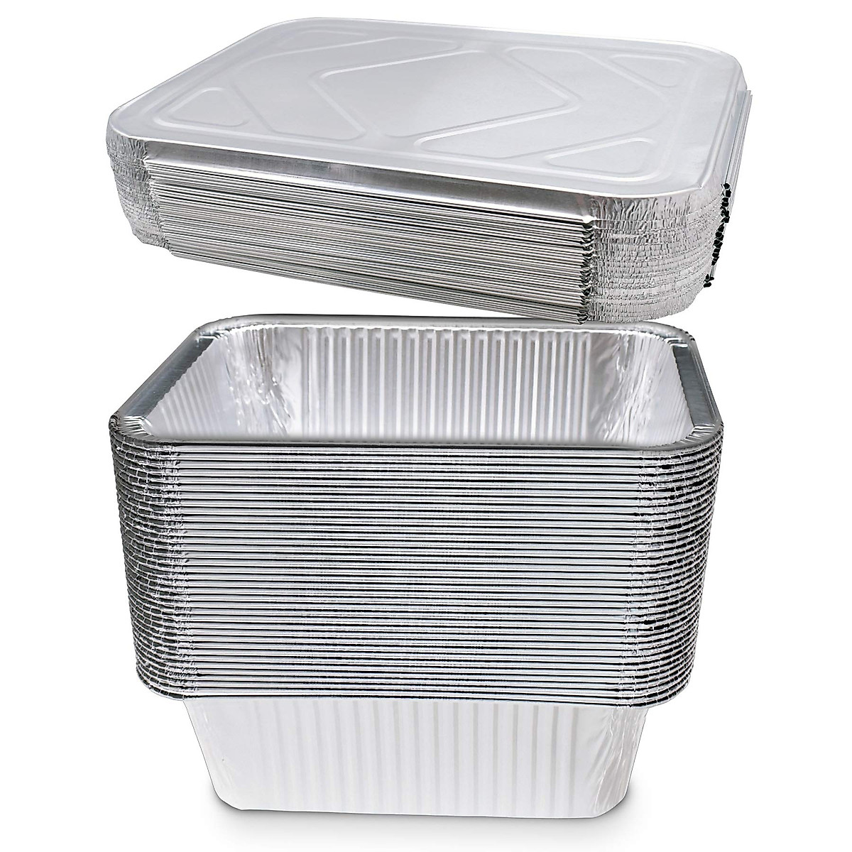 Diplastible Oblong Disposable Aluminum Pans with Lids - 10 Pack - 8.5 x 6 x 2.5 in 5-lb Pan with Foil Covers Perfect for Baking Cooking Food and Storage Container