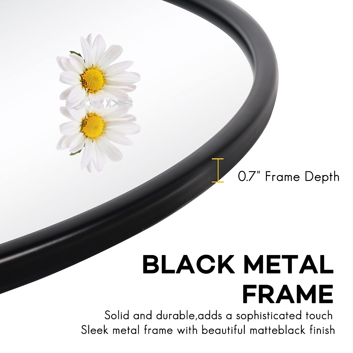 Round Mirror, Black Round Mirror 24 Inch, Round Wall Mirror, Round Bathroom Mirror, Circle Mirrors for Wall, Metal Framed Mirror for Bathroom, Vanity, Bedroom, Entryway, Hallway