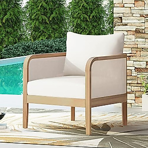 Merax Outdoor Acacia Wood Patio Club Chair Conversation Set with Waterproof Thick Cushion Deep Seating for Porch,Garden