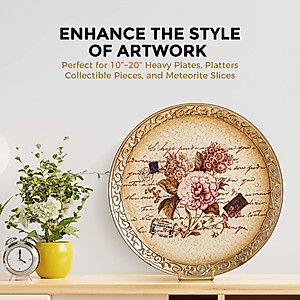 TR-LIFE 10 Inch Large Plate Stands/Holder for Display - Metal Picture Frame Holder Stand + Small Easels for Decorative Plate, Platter, Book, Plaques, Photo, Tabletop Art (Gold 2 Pack)