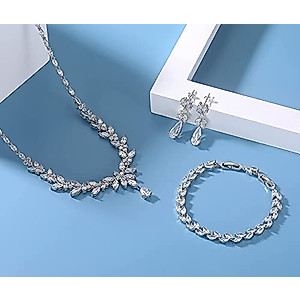 IDASANY Jewelry Set for Women, Cubic Zirconia Necklace Dangle Earrings & Bracelet Jewelry Set for Bride Bridesmaid Wedding Prom Party