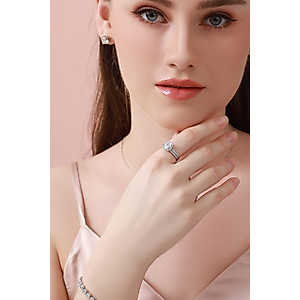 925 Sterling Silver 8x6mm Oval Shape CZ Cubic Zirconia Halo Anniversary Wedding Band Engagement Ring Bridal Set, Sizes 5 to 10 Silver