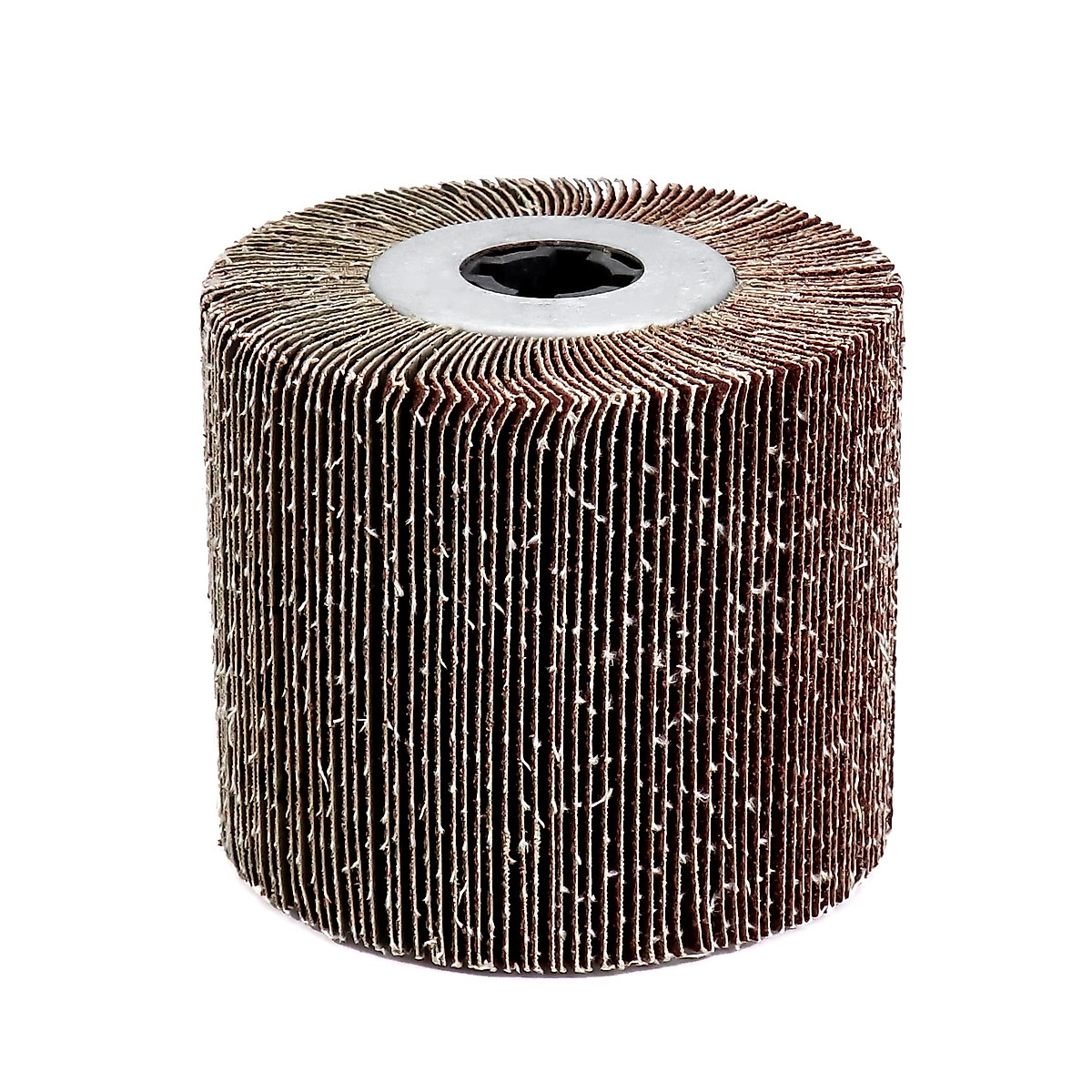 QWORK Flap Sanding Wheel, Wire Drawing Polishing Wheel, Aluminum Oxide Drum Burnishing Brush, 4.5" x 4" with 3/4"-4 Keyway (60 grit), Remove Rust/Weld Burr/Grinding