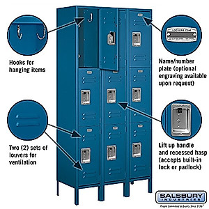 Salsbury Industries 63365BL-U Triple Tier 36-Inch Wide 6-Feet High 15-Inch Deep Unassembled Standard Metal Locker, Blue