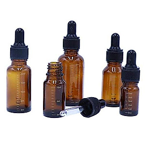 3 Pcs 5ml 0.17oz Empty Refillable Amber Glass Graduated Dropper Bottle Essential Oil Cosmetics Elite Fluid Container Jar Pot Holder with Glass Pipette Dropper
