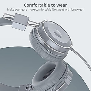 BASEMAN Wired Headphones with Microphone - Foldable Wired On-Ear Headphones for Laptops Computer Cellphone Tablet, Stereo Bass Headsets with 3.5mm Jack No-Tangle Cord for Boys Girls Women Men - Grey