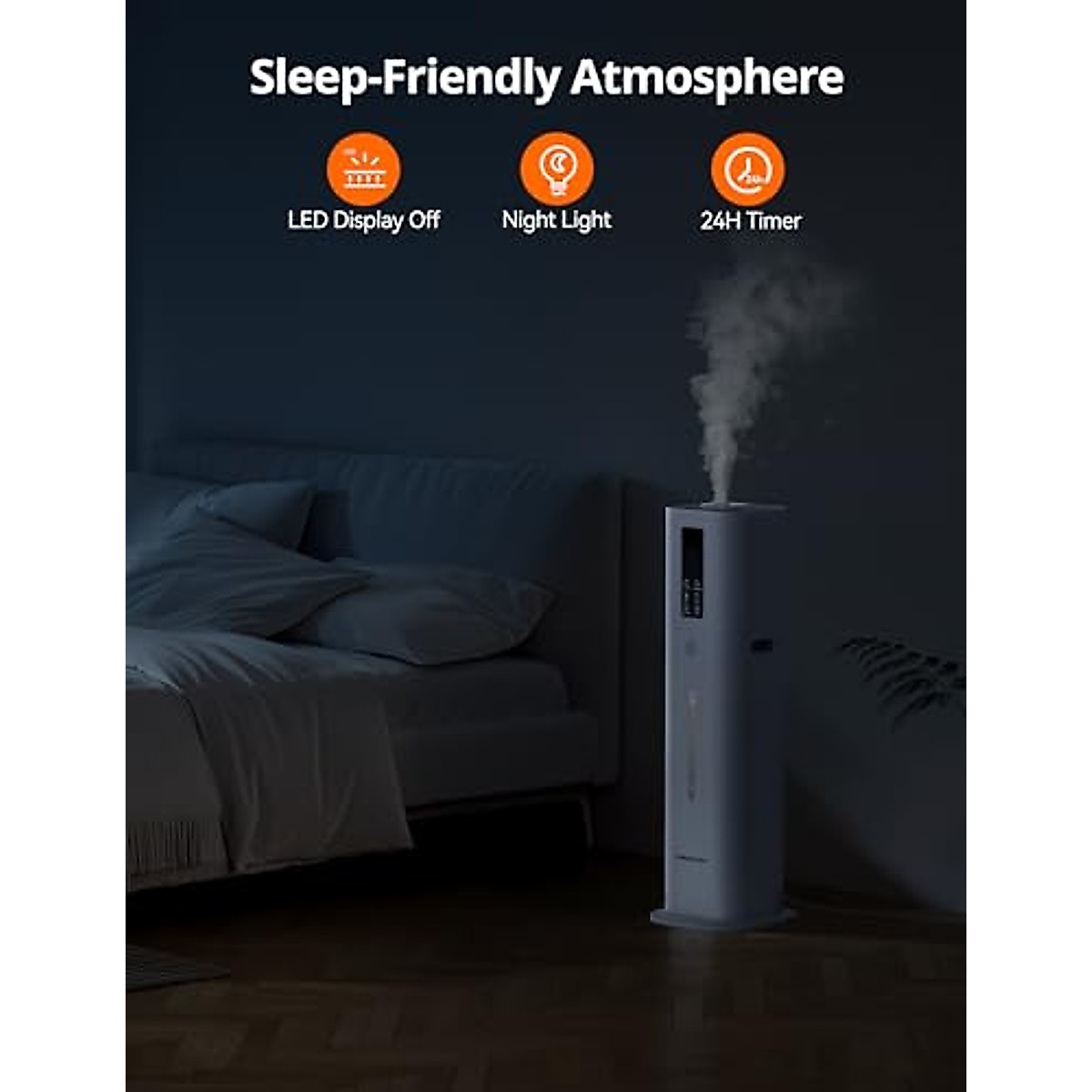VAGKRI 12L Humidifiers for Large Room, Last 120 Hours, Cover up to 1000ft², Top Fill Ultrasonic Cool Mist Humidifier, 3 Mist Level, 24H Timer, Essential Oil Diffuser Humidifiers For Bedroom, Home