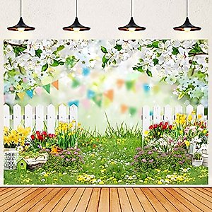 10x8ft Spring Forest Flower Backdrop, Garden Floral Tree Fence Grassland Photography Background Baby Shower Kids Birthday Party Decor Portrait Banner Photo Booth Studio Props
