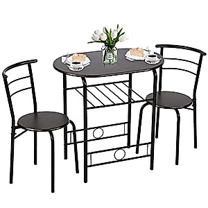 3 Piece Kitchen Table Set, Woodern Dining Room Table and Chairs, Compact Table Set for 2 Person, Bar Table Set w/Built-in Wine Rack for Breakfast Nook, Small Space, Restaurant, Bistro, Brown