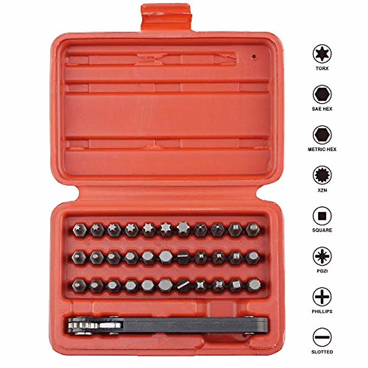 KAIFNT K402 Screwdriver Bit Set with Mini Ratchet Wrench, 1/4-Inch Drive, 34-Piece