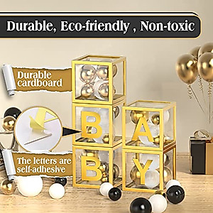 Gold Balloon Boxes 70Pcs Set for Party Decoration - Transparent Letter Boxes for Baby Shower, Bridal Shower, Gender Reveal & Birthday Party - Hard Paper Card, PET Material, Reusable, Easy Set Up