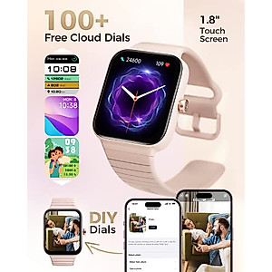 GAXIWILO Smart Watch for Women(Answer/Make Call), Alexa Built-in Smartwatch, 1.8" IP68 Waterproof Fitness Tracker, Heart Rate Spo2 Sleep Monitor 100 Sports Activity Watch IOS Android Compatiable, Pink