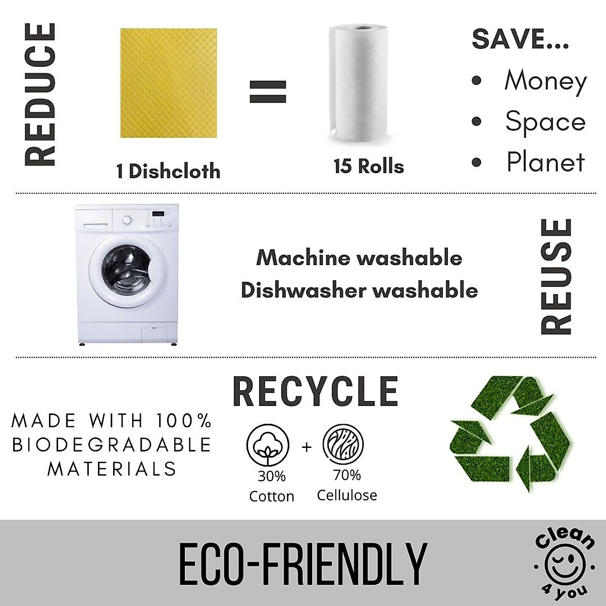 Swedish Dish Cloths, Absorbent Cellulose Sponge Cloths, Washable Cleaning Cloths, No Odor Dishcloths, Reusable Paper Towels, Durable Kitchen Rags (10)