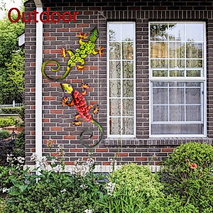 aboxoo Metal Gecko Set Wall Decor -Large Lizard Garden Art Sculpture Crafts Statue Hanging Decoration Ornaments for Room/Yard/Fence/Garden/Children's Toy/Gift (Red, Green)