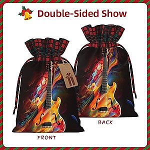 Christmas Gift Bags with Drawstring Burlap Gift Bags Abstract Guitar Christmas Linen Bags for Xmas Party Candy Bags with Cards Xmas Reusable Wrapping Bags Christmas Linen Treat Bags for Holiday
