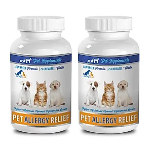 cat Skin and Coat Supplement - Allergy Relief Pets - for Dogs and Cats - Amazing Formula - Chewy Tablets - Turmeric Cats - 2 Bottle (150 Chews)