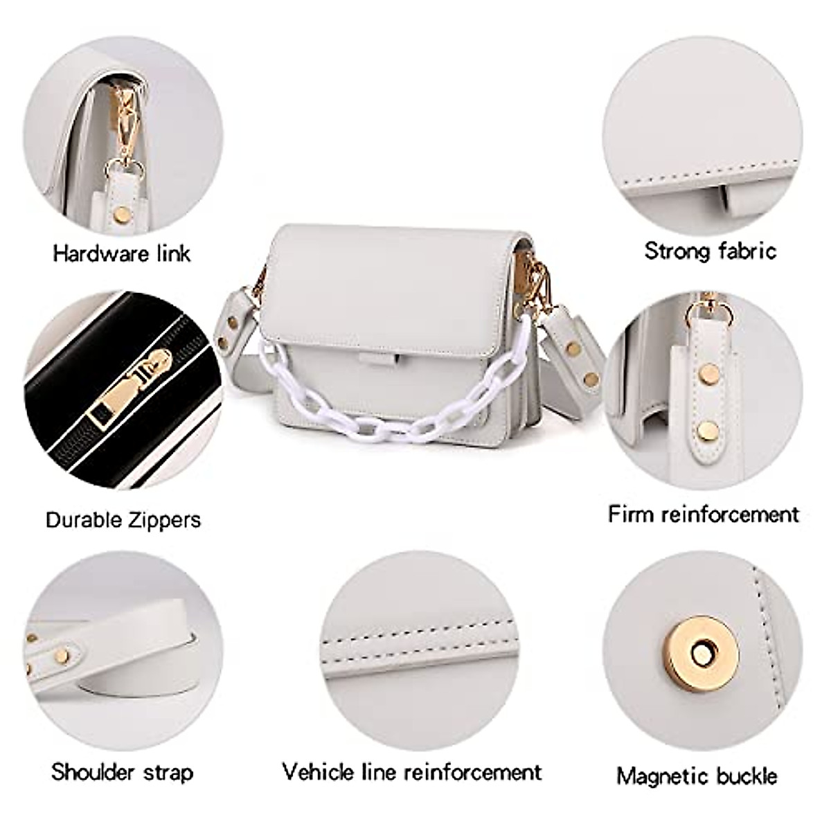 Fashion Purses and Handbags for Womens PU Leather Shoulder Messenger Bags (White)