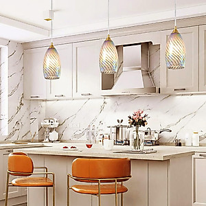 Eicrkodn Mini Glass Pendant Lights Kitchen Island, Handcrafted Blown Art Glass Ceiling Pendant Lighting with Brushed Gold Finish, Adjustable Cord Pendant Lights for Hallway,Dining Room, 1 Pack