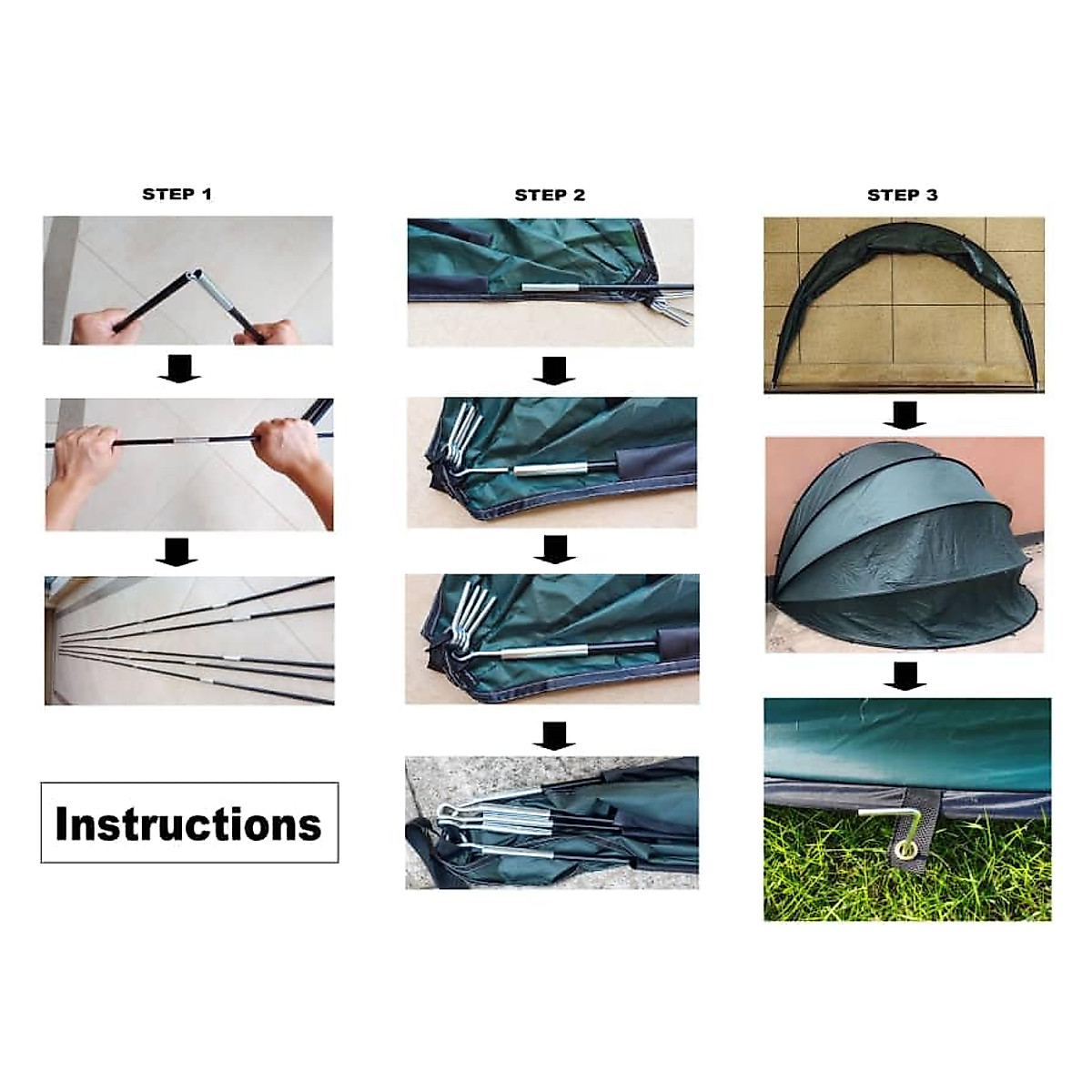 MeeA Outdoor Bike Cover Storage Shed Tent,210D Oxford Thick Waterproof Fabric, Fiberglass Frame (Black)