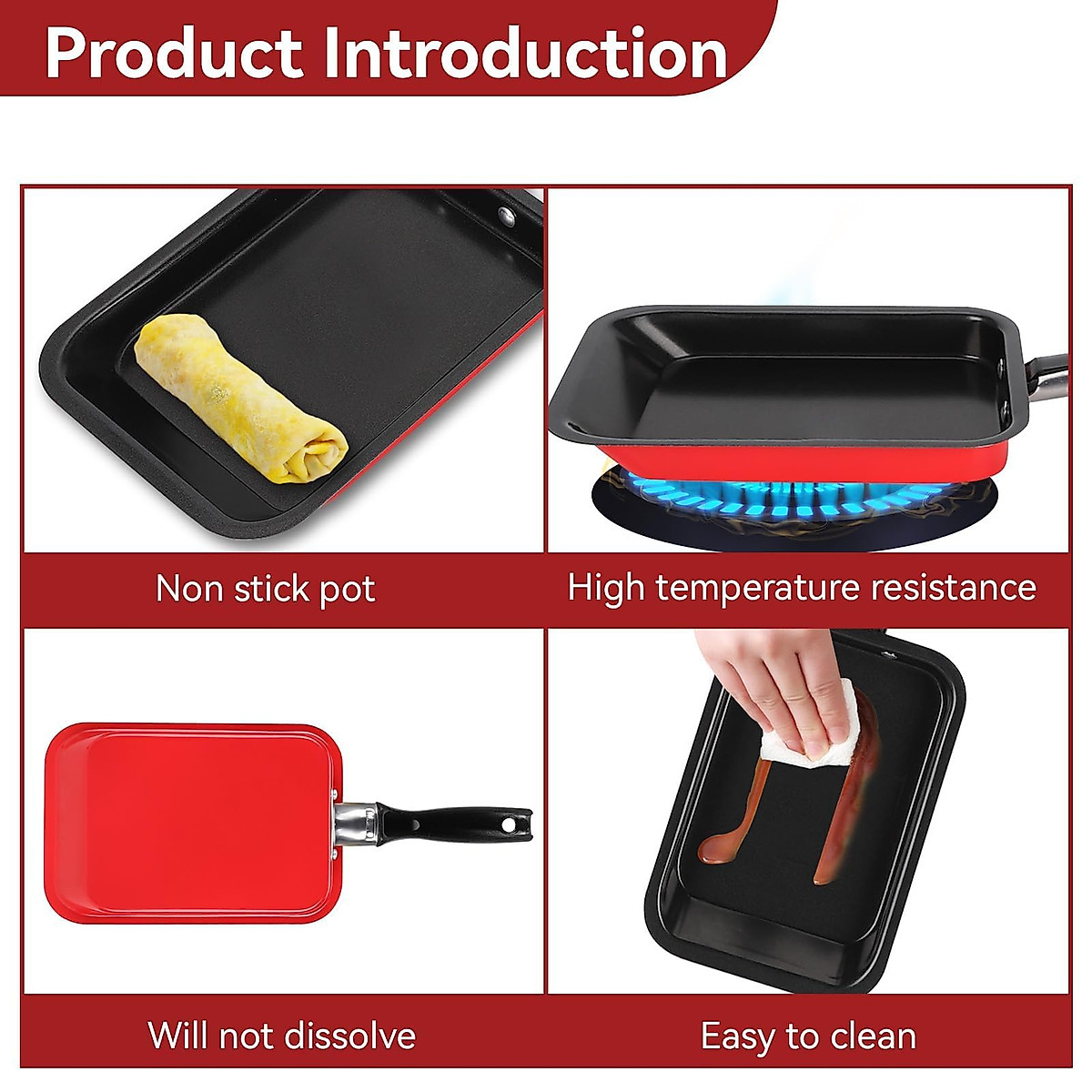 Omelette Pan, Tamagoyaki Pan Nonstick Frying Pan Griddle Pan Skillet with Spatula Nonstick Carbon Steel Egg Frying Pan Japanese Omelette Pan with Kitchen Cooking Tools (7.1 X 4.9 X 0.8in)