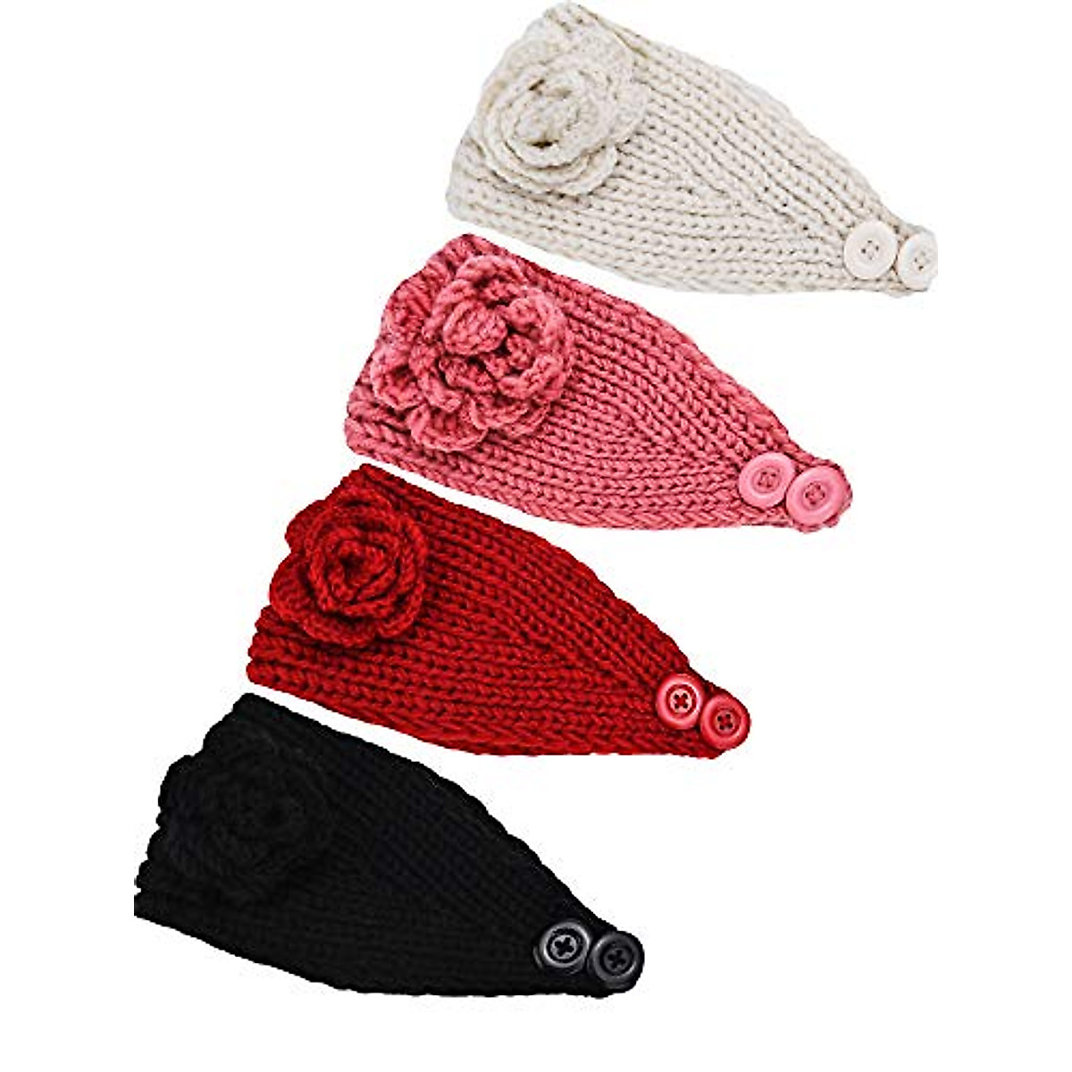 TecUnite 4 Pieces Chunky Knit Headbands Winter Braided Headband Ear Warmer Crochet Head Wraps for Women Girls (Color set 7)
