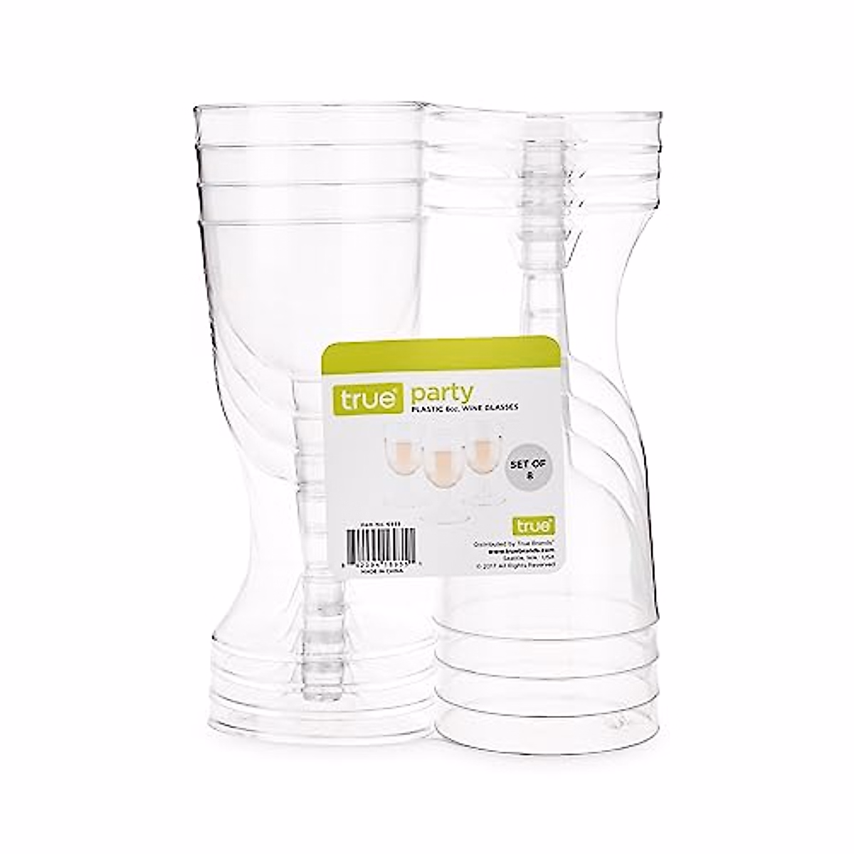True Party Disposable Plastic Wine Glasses, Stemmed Clear Plastic Cups for Outdoors, Parties, 6 Oz Set of 8